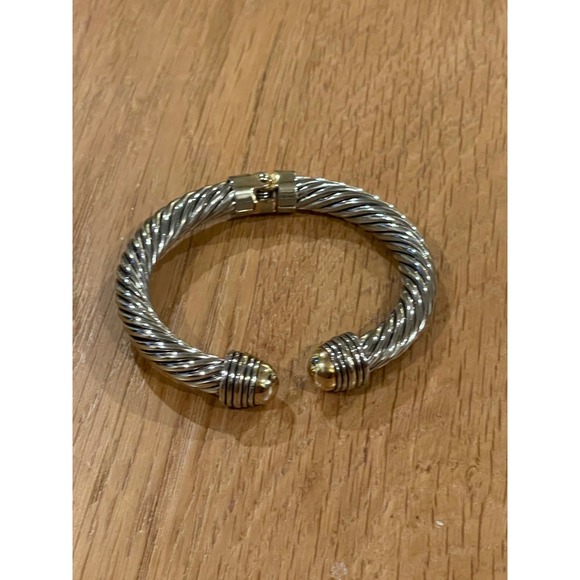 Jewelry | Silver And Gold Tone Cap Cable Bangle Cuff Bracelet Women ...
